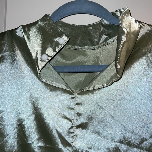 SHEIN | Tops | Stand Neck Fold Pleated Satin Blouse | Poshmark